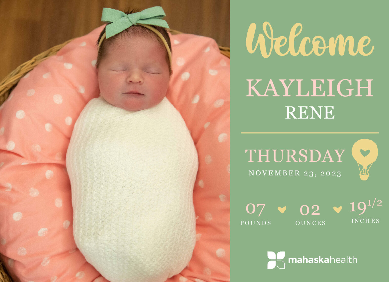 Welcome Kayleigh Rene! - Mahaska Health