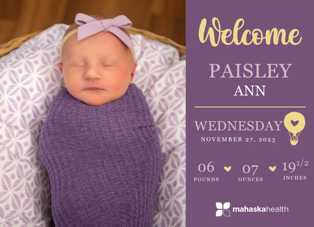 Welcome Paisley Ann! - Mahaska Health