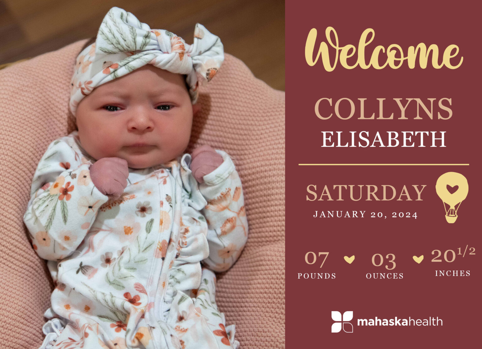 Welcome Collyns Elisabeth! - Mahaska Health
