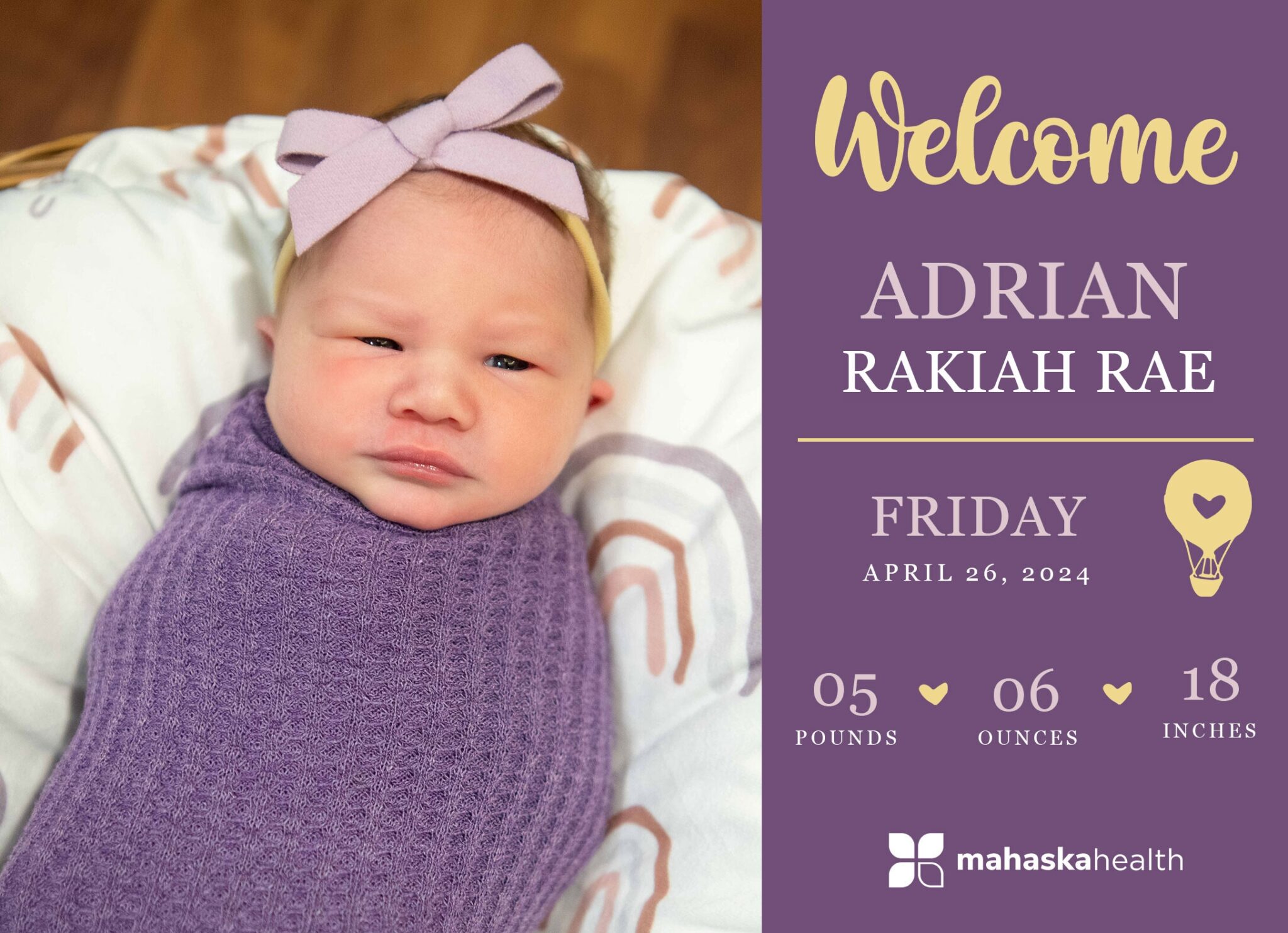 Welcome Adrian Rakiah Rae! - Mahaska Health