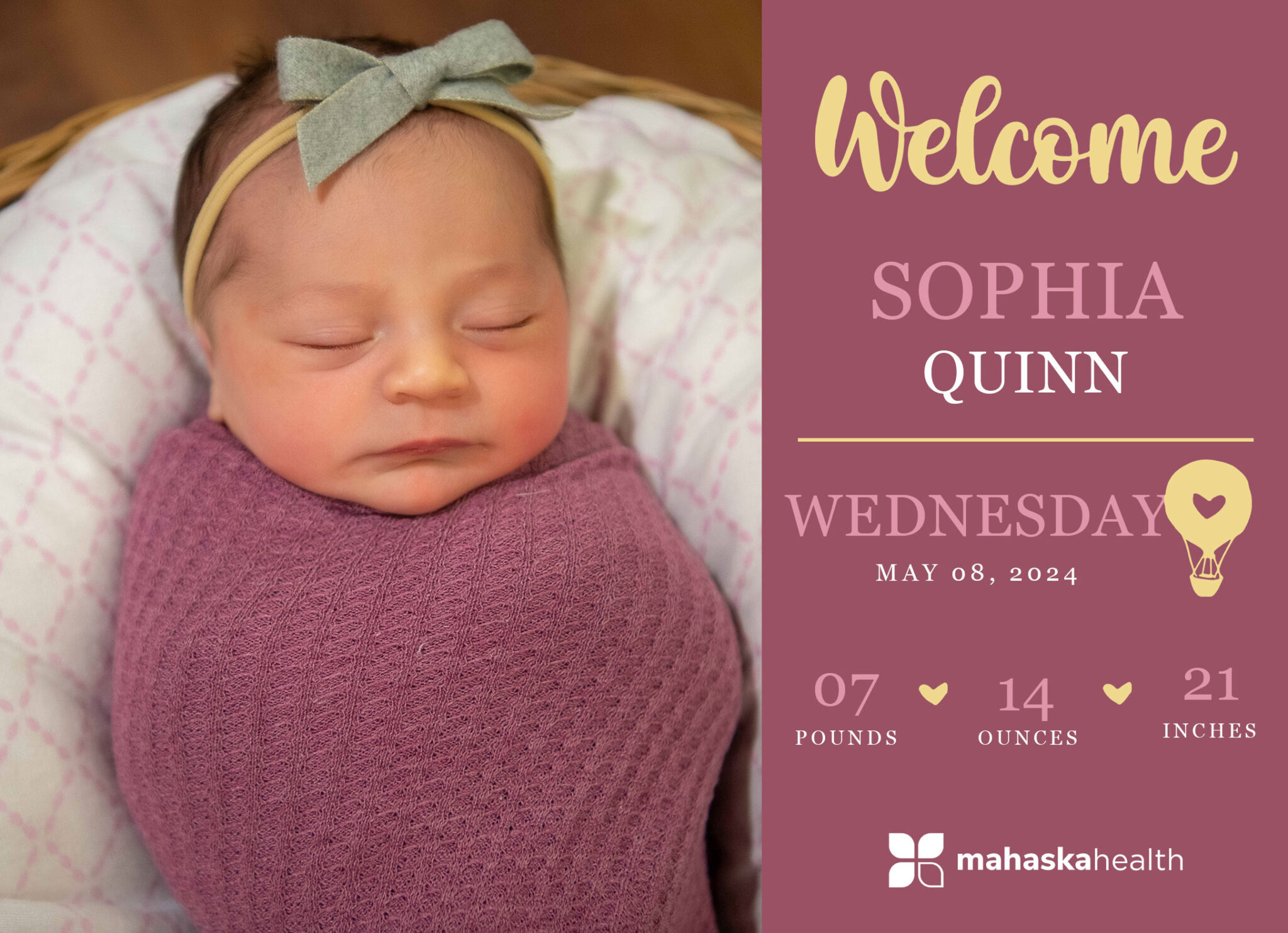Welcome Sophia Quinn! - Mahaska Health