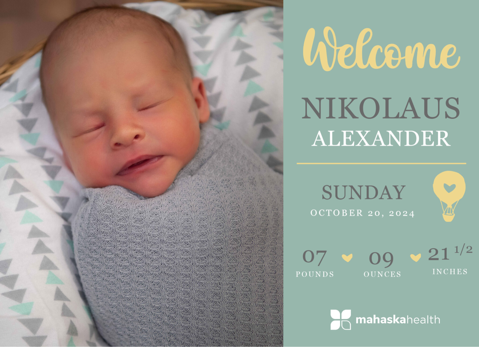 Welcome Nikolaus Alexander! - Mahaska Health