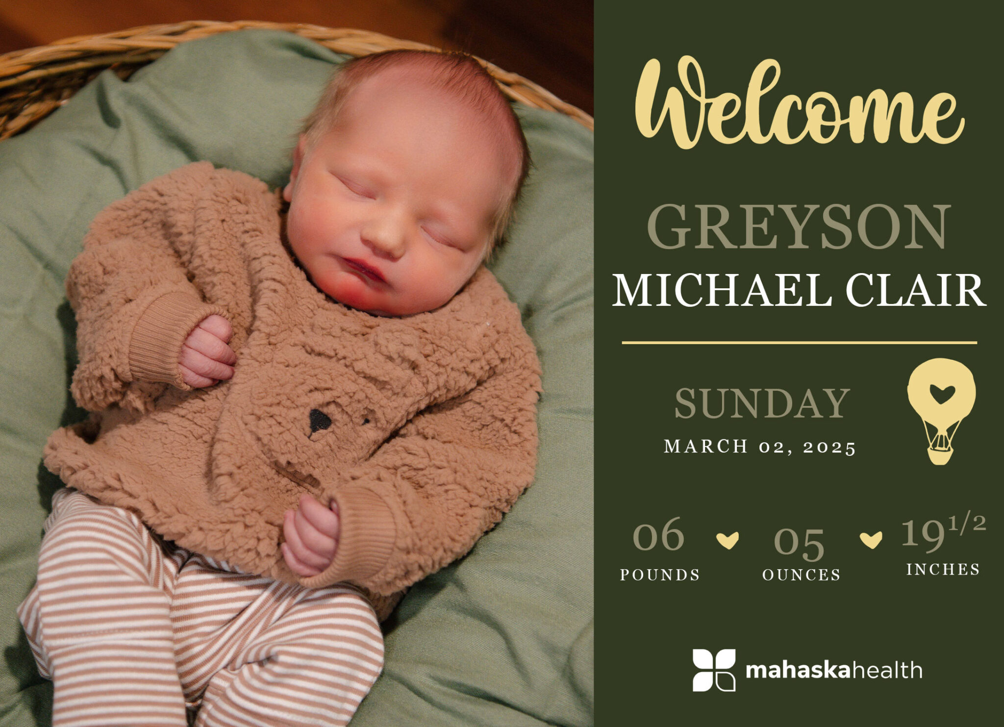 Welcome Greyson Michael Clair! - Mahaska Health
