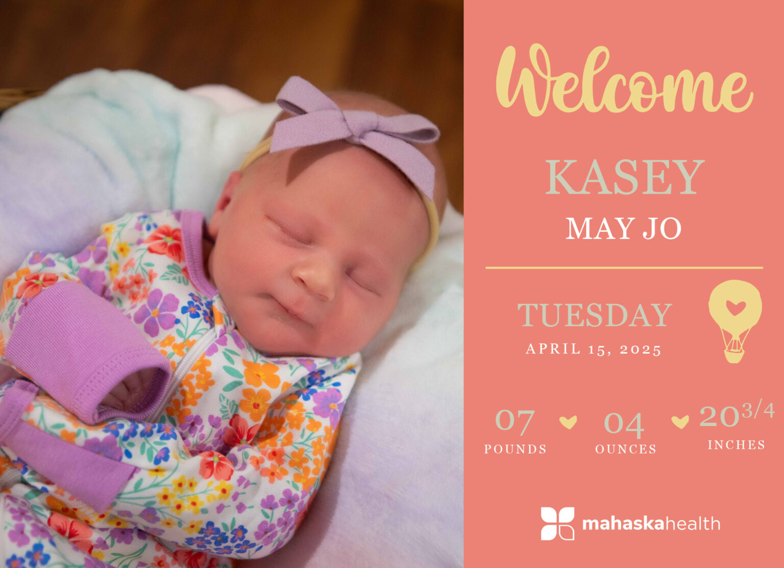 Welcome Kasey May Jo! - Mahaska Health