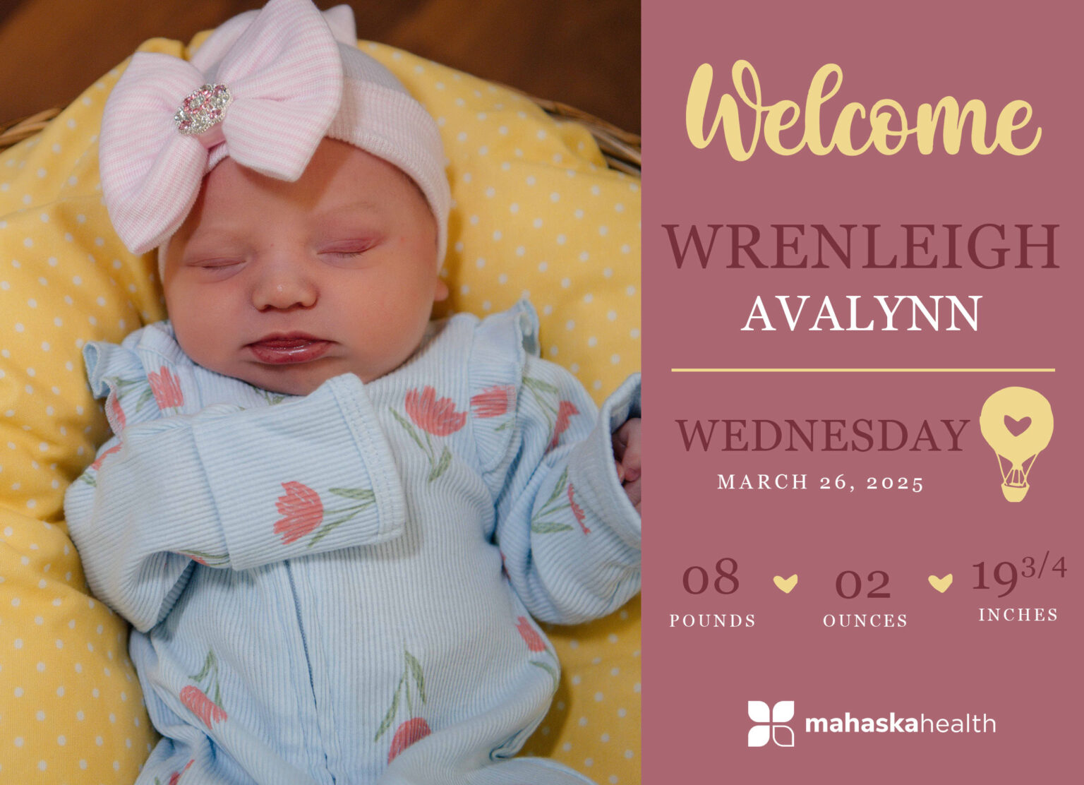 Welcome Wrenleigh Avalynn! - Mahaska Health