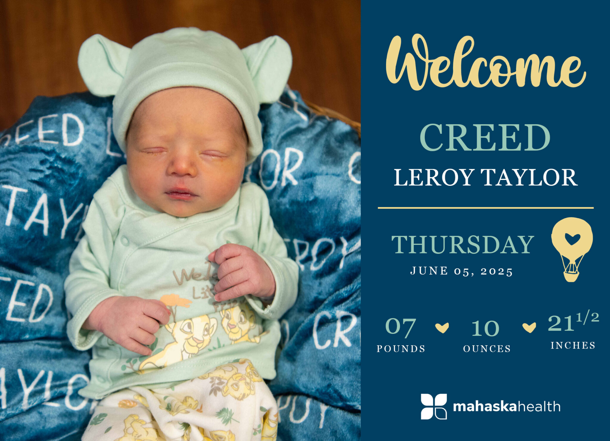 Welcome Creed Leroy Taylor! - Mahaska Health