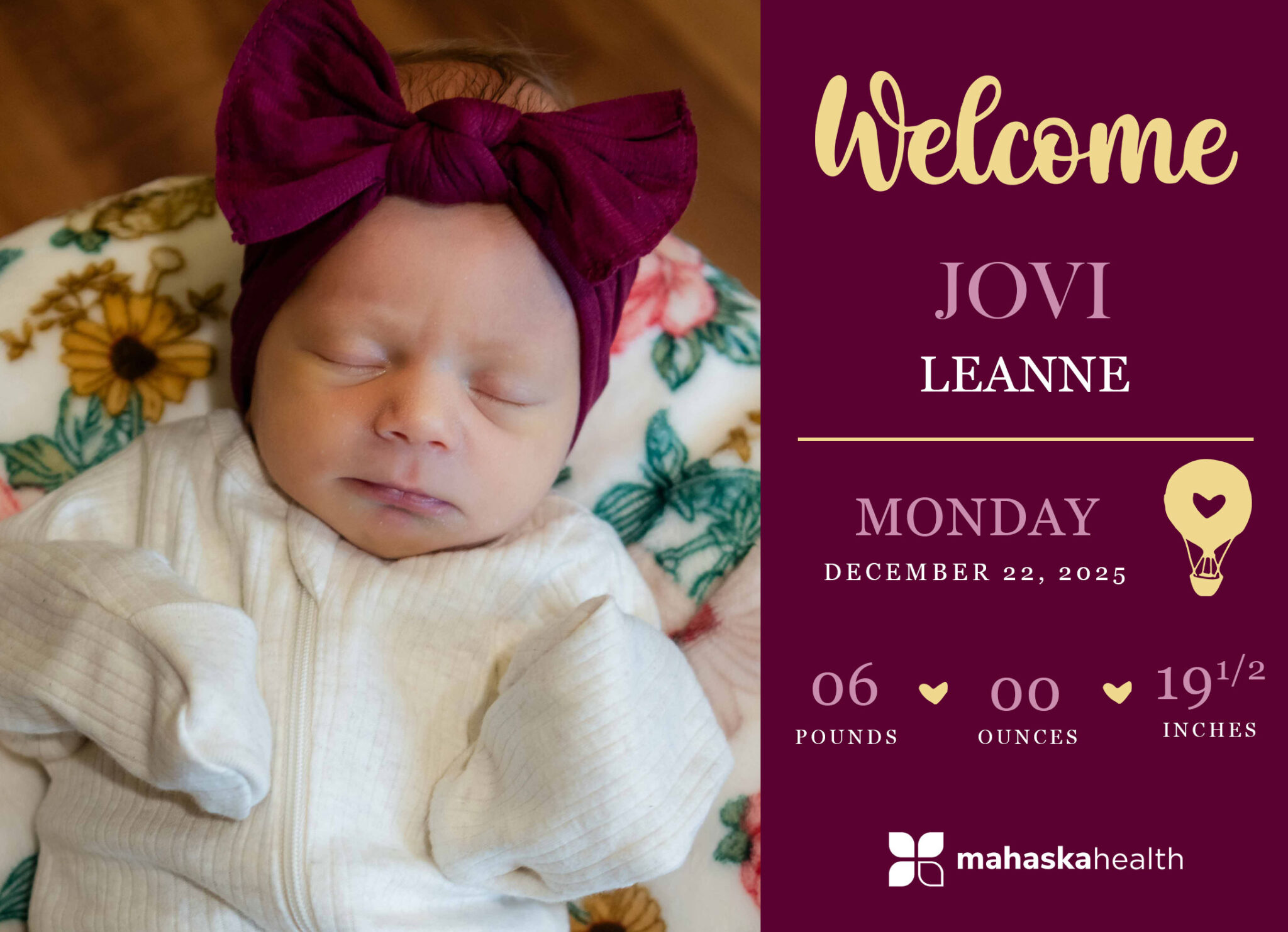 Welcome Jovi Leanne! - Mahaska Health