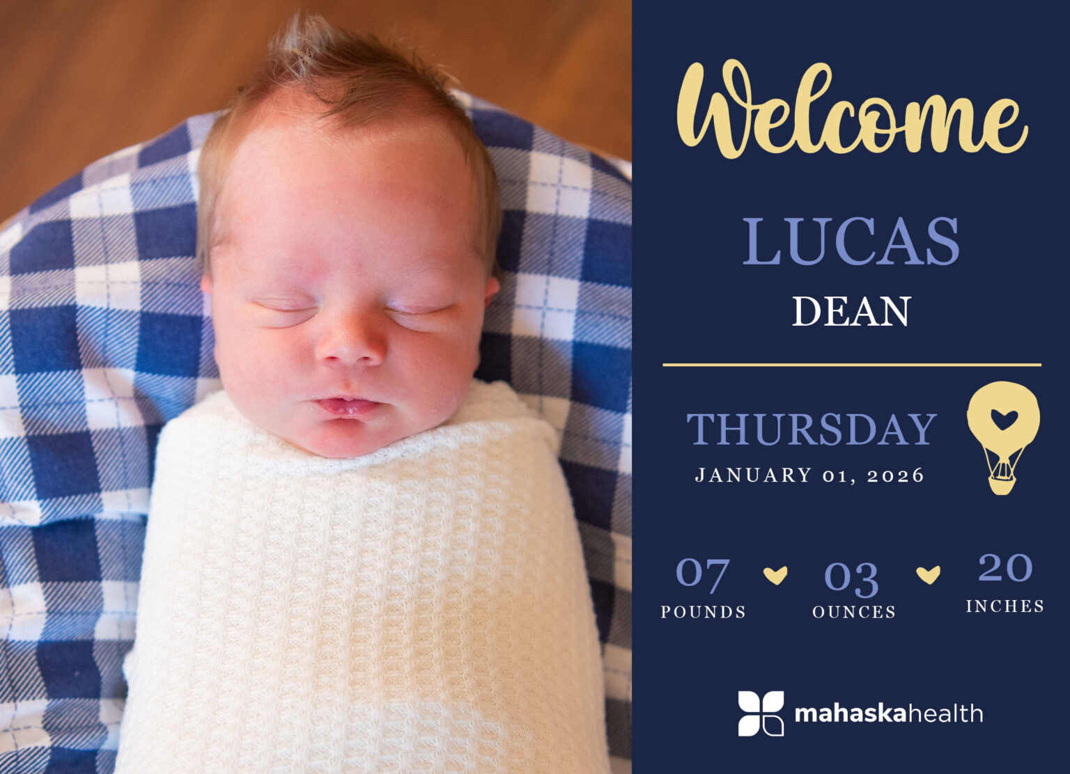 Welcome Lucas Dean! - Mahaska Health